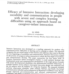The ‘Efficacy of Intensive Interaction’ … 25 years on from Melanie Nind ...