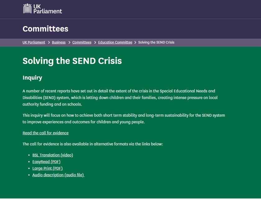 ‘Solving the SEND Crisis’: UK Education Select Committee ‘Call for ...